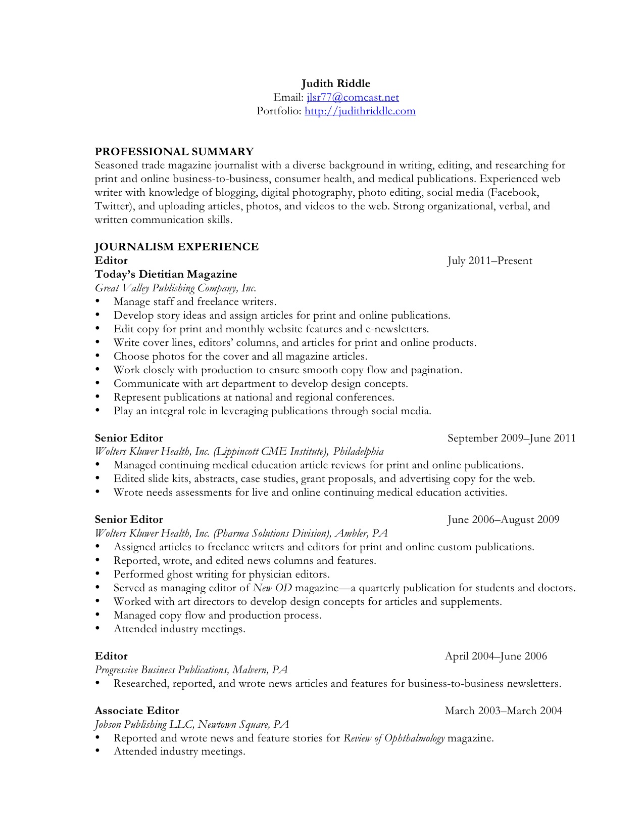 Resume | Judy's Online Portfolio